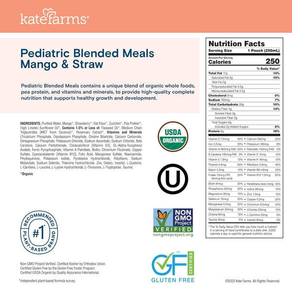 Kate Farms Organic Pediatric Blended Meal, Multiple Flavors, 8G Protein ...