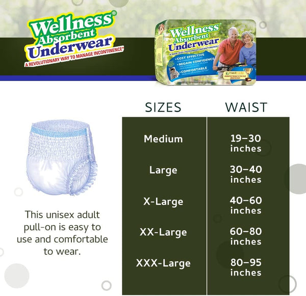 Unique Wellness Absorbent Underwear (Pull-Ups), Multiple Sizes