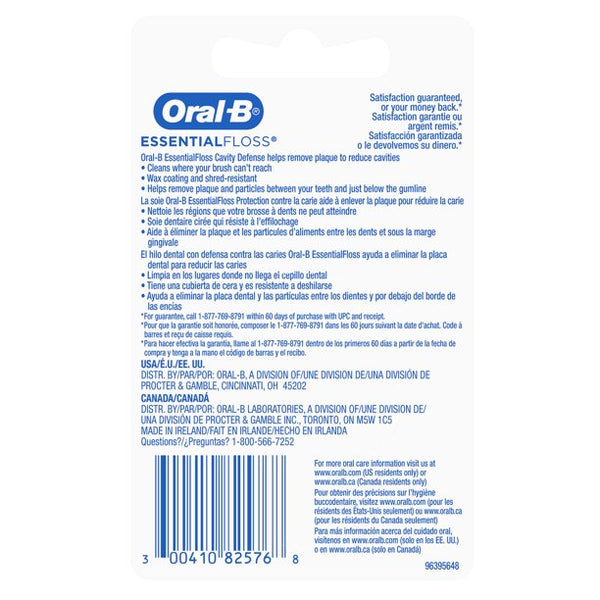Oral-B EssentialFloss Mint Dental Floss, Cavity Defense, Waxed, 50m