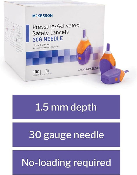 McKesson Safety Lancets, Sterile, Pressure-Activated, 30 Gauge Needle ...