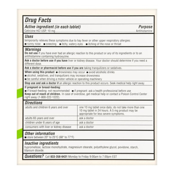 Foster & Thrive Cetirizine Allergy Relief, 10 mg Strength Tablet, 90 ...