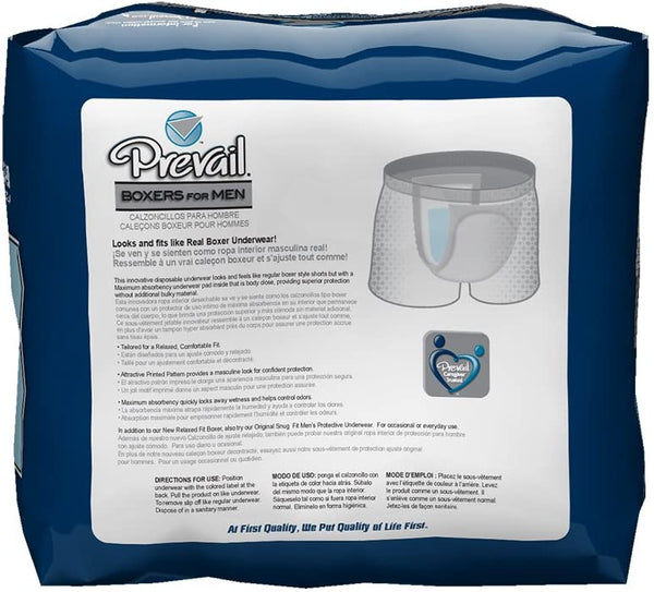 Prevail Boxers for Men, Small-Medium, Heavy Absorbency, Diamond Print