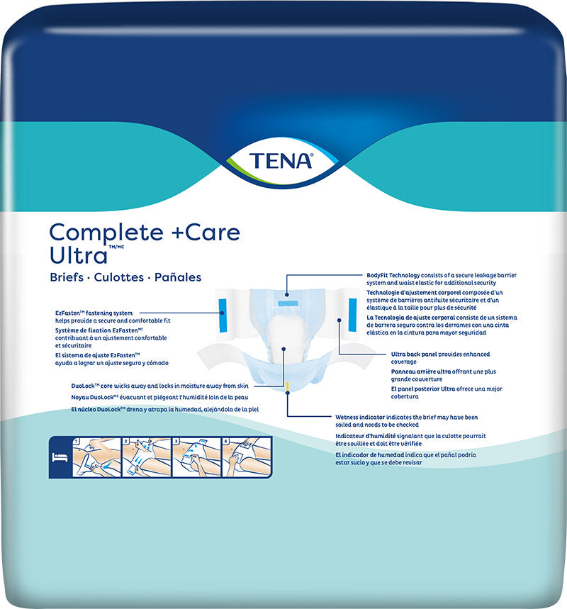 TENA Complete +Care Ultra Incontinence Brief, Moderate Absorbency, Uni