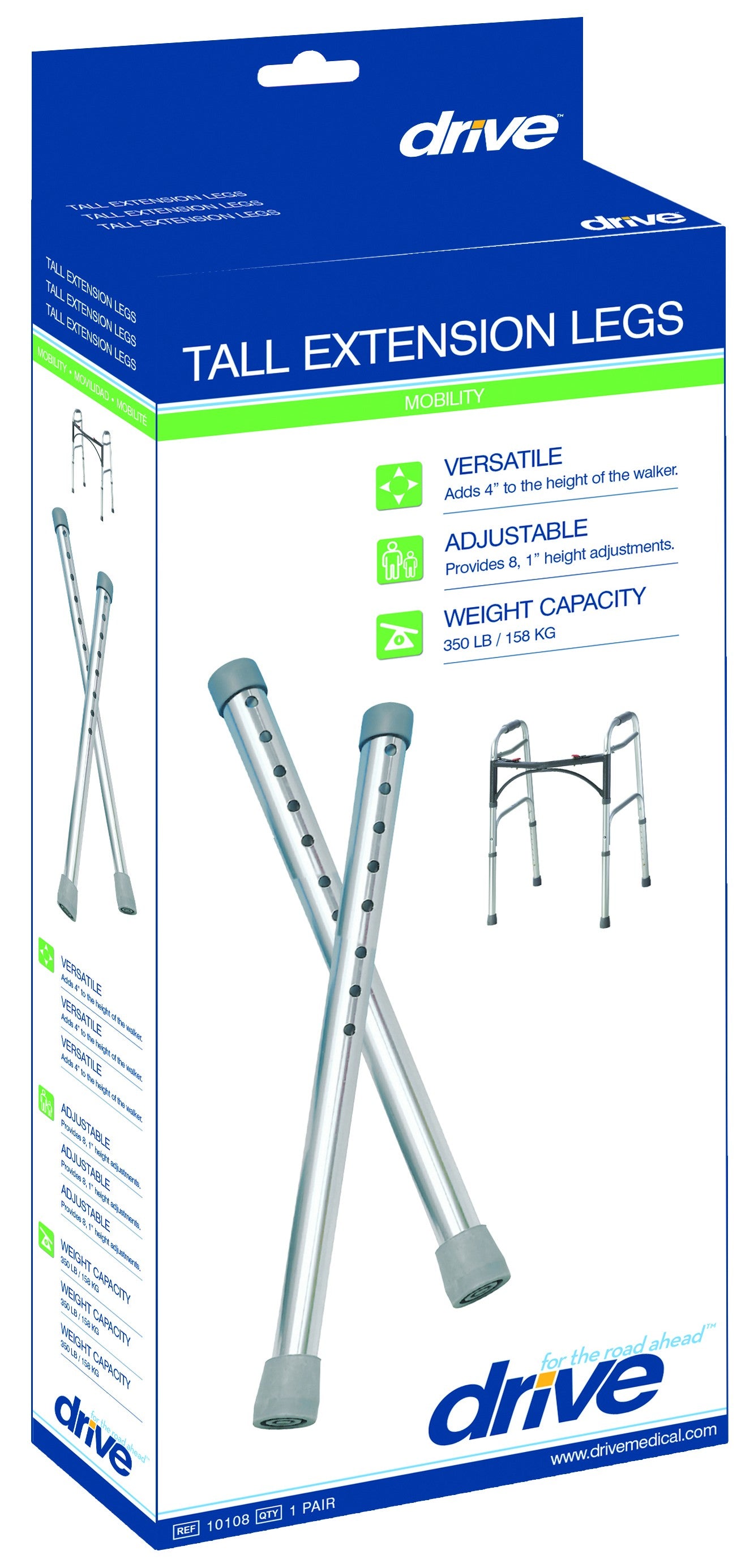 Drive 10108 Walker Extension Legs. Box of 4