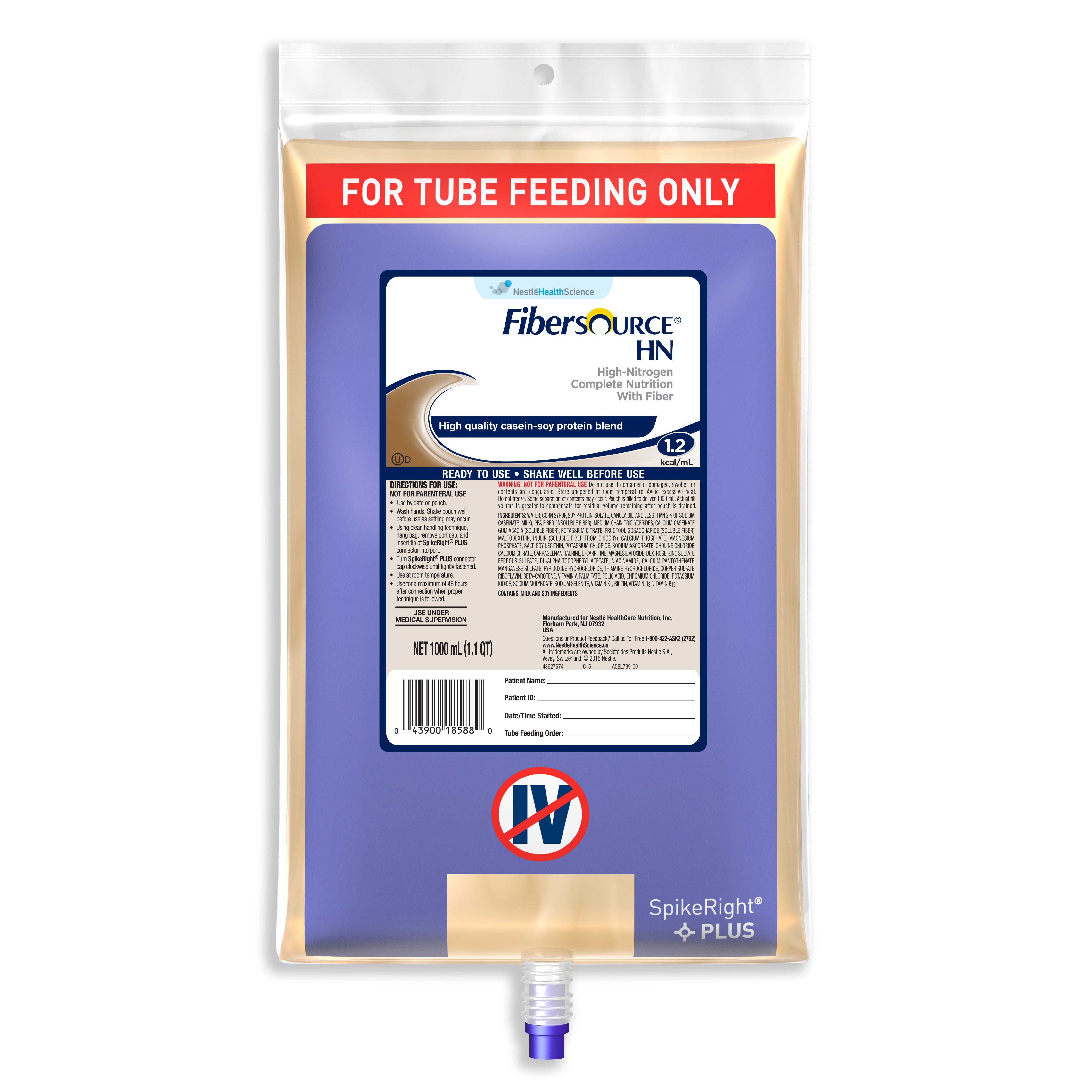 Fibersource Tube Feeding Formula 1000 mL Case of 6, Unflavored