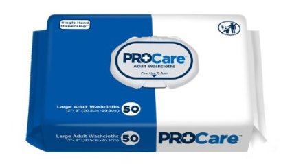 ProCare Adult Washcloth, 12" x 8", Soft Pack - 12 Packs of 50