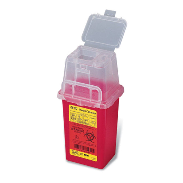 BD Phlebotomy Sharps Red Base Container with Vertical Entry Lid, 1.5 Quart